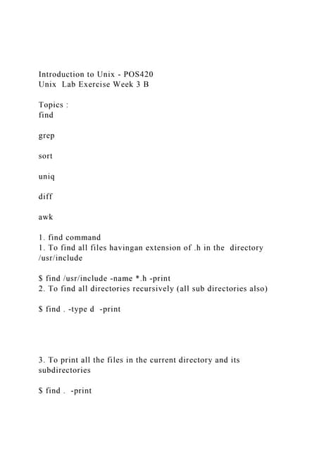 Introduction To Unix Pos420unix Lab Exercise Week 3 Btodocx 4907