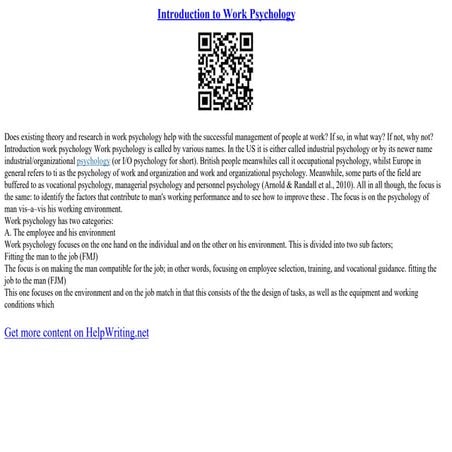 Introduction To Work Psychology | PDF