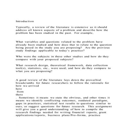 IntroductionTypically, a review of the literature is extensi | DOCX
