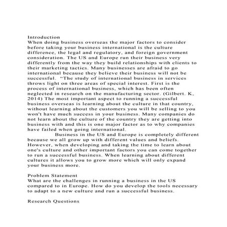 IntroductionWhen doing business overseas the major factors to .docx