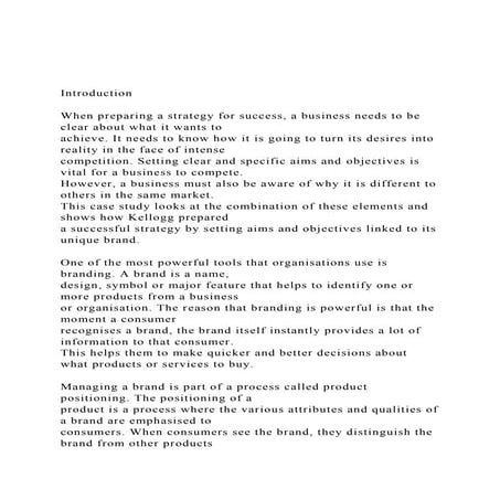 IntroductionWhen preparing a strategy for success, a busin.docx