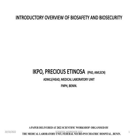 Lecture 1 introduction of biosafety & biosecurity | PPTX