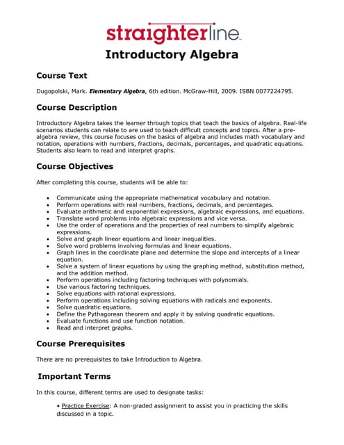 Algebra Syllabus | PDF