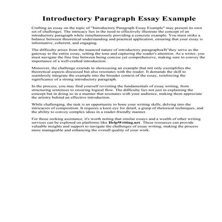 Introductory Paragraph Essay Example. How to write a good introductory ...