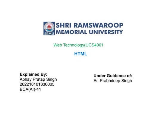 Hypertext Markup Language Htmlweb Page Creationpptx