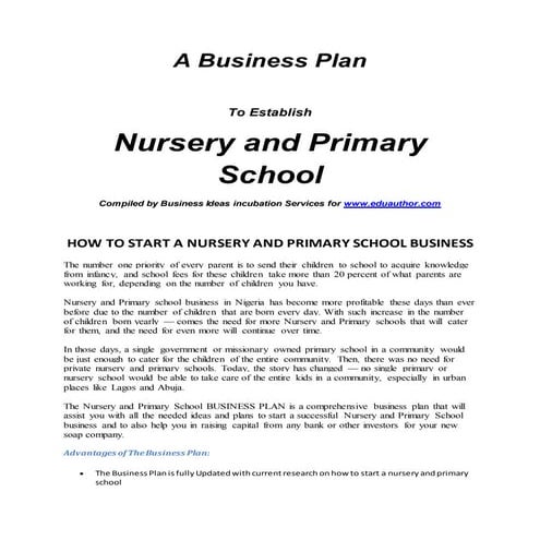 Intro nursery and primary school business plan | PDF