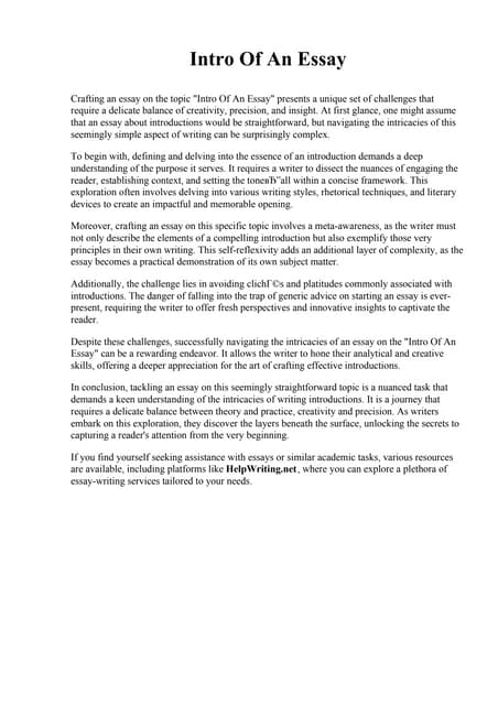 Sample Introduction For Essay | PDF