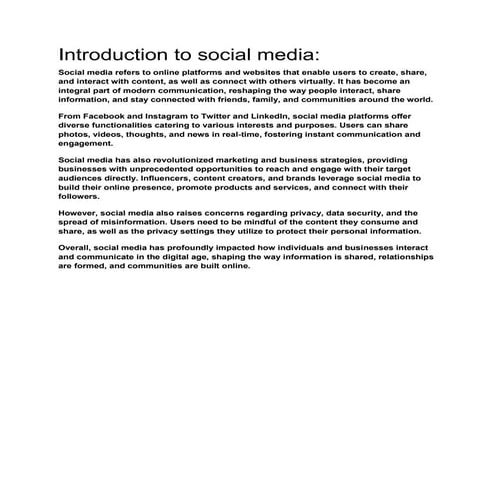 Introduction to Social Media Online Platform | DOCX