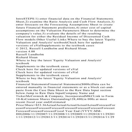 IntroSTEPS1) enter financial data on the Financial Statements She.docx ...