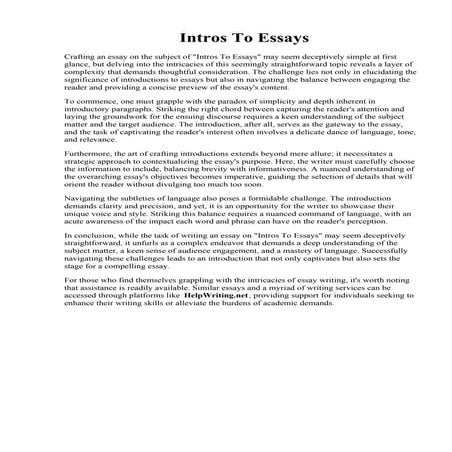 Intros To Essays. How To Write An Essay Intros | PDF