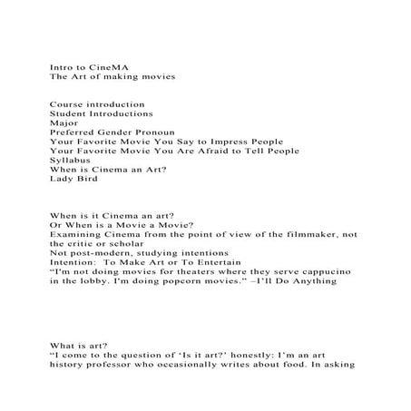 Intro to CineMAThe Art of making moviesCourse introducti.docx