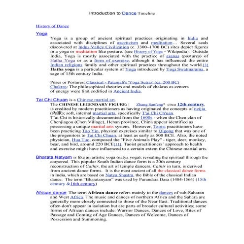 Introduction to Dance timeline | DOC