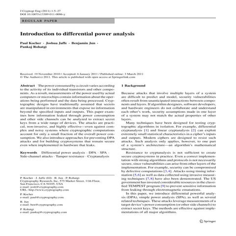 Introduction to differential power analysis - Rambus | PDF