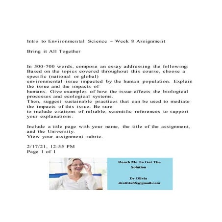 Intro to environmental science – week 8 assignment bring it | DOCX