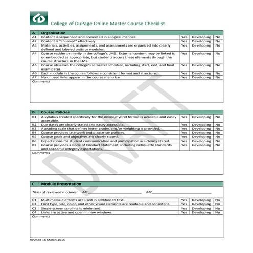 COD Online Course Checklist | PDF
