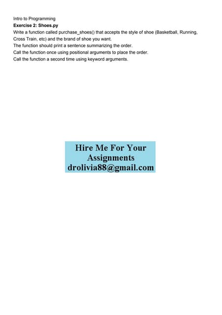 Intro To Programming Exercise 2 Shoespy Write A Function Cpdf