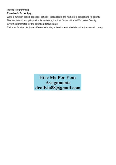 Intro To Programming Exercise 3 Schoolpy Write A Function Pdf