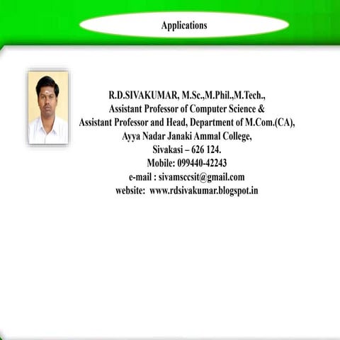 Application of Computers - R.D.Sivakumar | PPTX | Operating Systems | Computer Software and ...