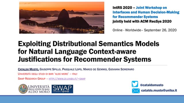 Exploiting Distributional Semantics Models For Natural Language Context Aware Justifications For