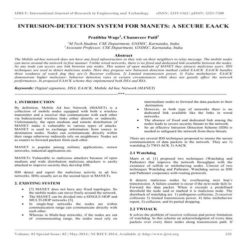 Intrusion Detection System For Manets A Secure Eaack Pdf