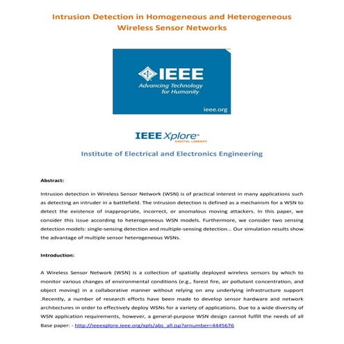 Intrusion Detection In Homogeneous And Heterogeneous Wireless Sensor Networks Pdf 9320