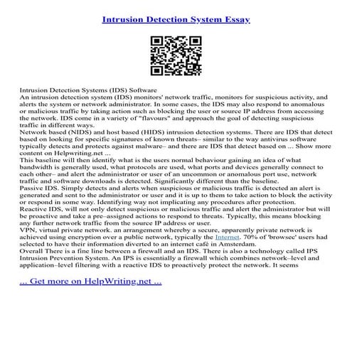Intrusion Detection System Essay | PDF