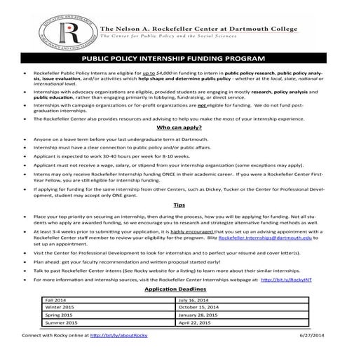 Rockefeller Center Internship Funding Program Tip Sheet 2015 | PDF