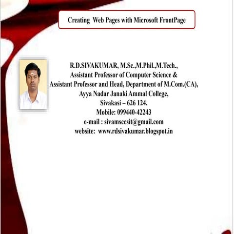 Creating Web Pages with Microsoft FrontPage - R.D.Sivakumar | PPT