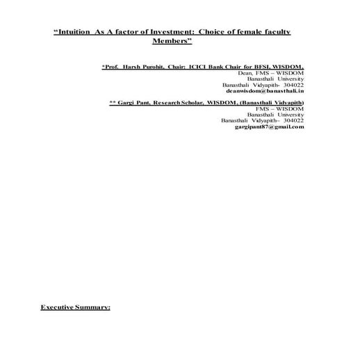 “Intuition as a factor of investment choice of female faculty members ...