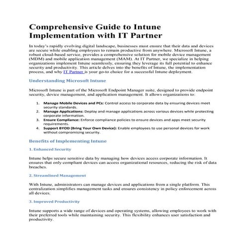 Intune implementation.pdf - IT Partner o365hq | PDF