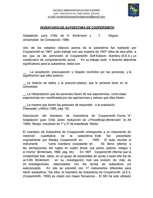 Coopersmith test de_autoestima completo | PDF