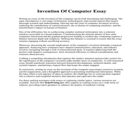 Invention Of Computer Essay. Horizon Healthcare Institute | PDF