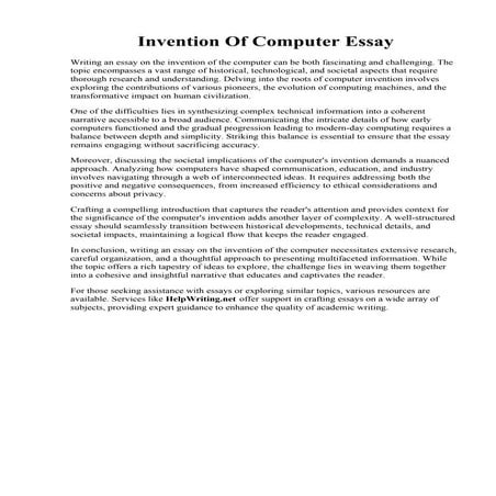 Invention Of Computer Essay. The Modern History of Computing Essay ...