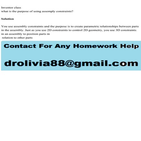 Inventor Classwhat Is The Purpose Of Using Assemply Constraintspdf 
