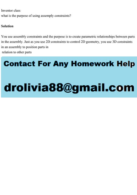 Inventor Classwhat Is The Purpose Of Using Assemply Constraintspdf