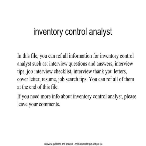 Inventory control analyst | PPT