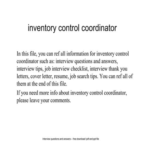 Inventory control coordinator | PPT