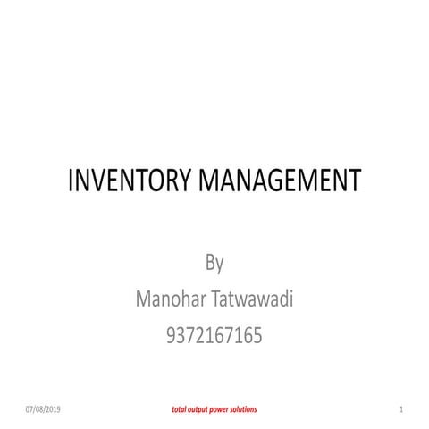 INVENTORY MANAGEMENT IN A TPS SECTION. | PDF
