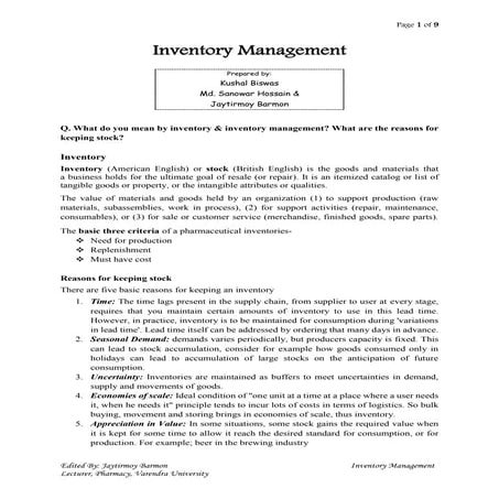 Inventory Management ,Jaytirmoy Barmon,Manik | PDF