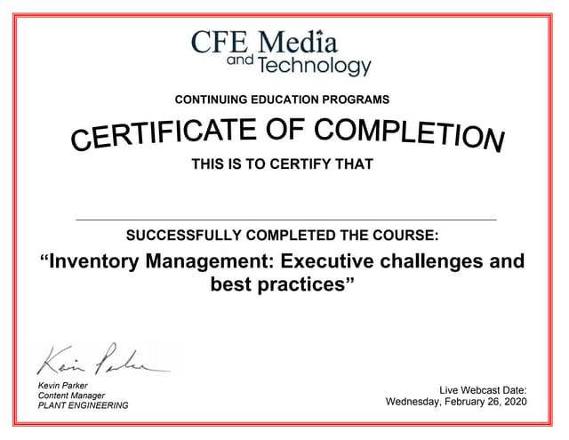 Certificate of Completion Certificate of Completion