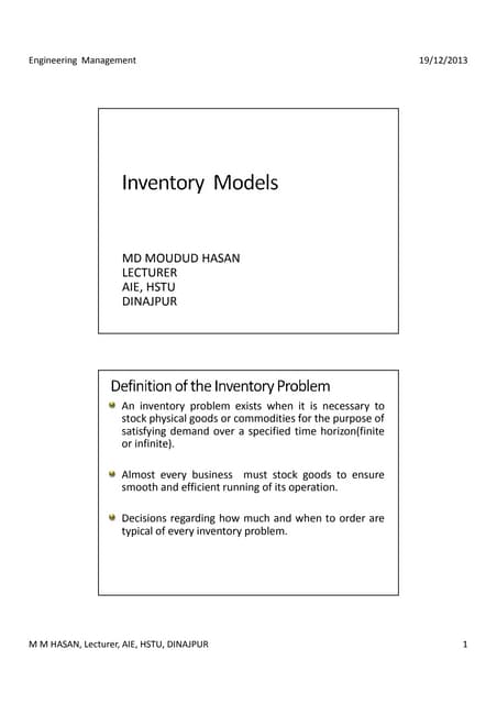 Inventory model (operation research) | PPTX
