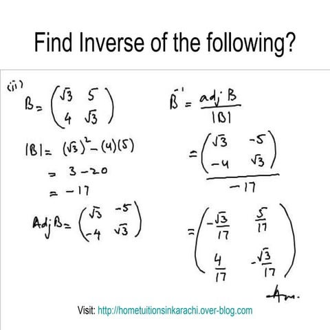 Inverse of matrix, Transpose of Matrix, Adjoint, Metric Maths Solution ...