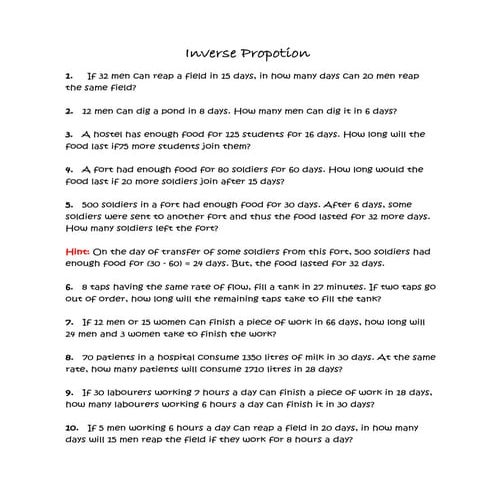 Inverse propotion | PDF