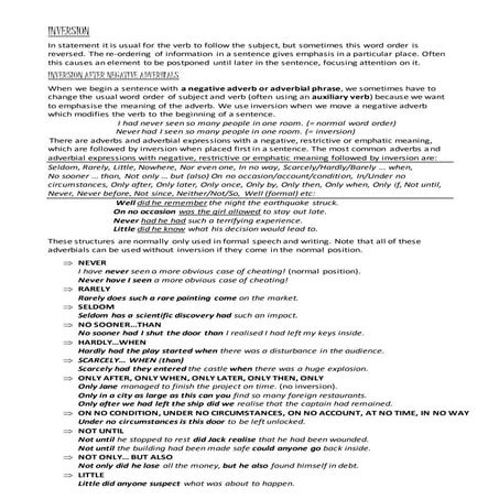Inversion Grammar Inversion In Modern English: Form And Function ...