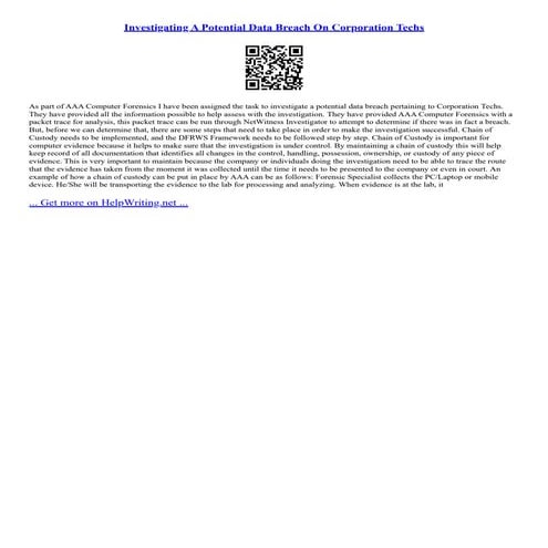 Investigating A Potential Data Breach On Corporation Techs | PDF