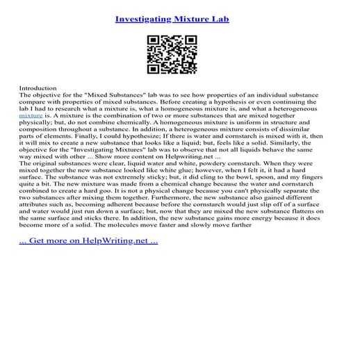 Investigating Mixture Lab | PDF