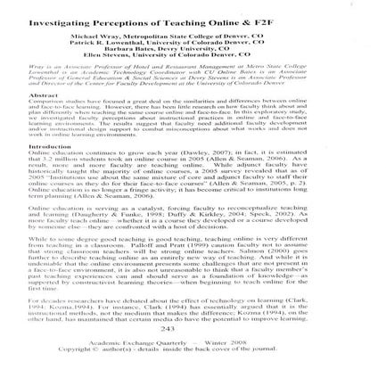 Investigating perceptions of teaching online & f2f | PDF