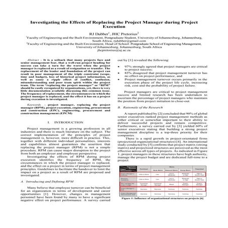 Investigating the Effects of Replacing the Project Manager during Project Execution 2016 | PDF