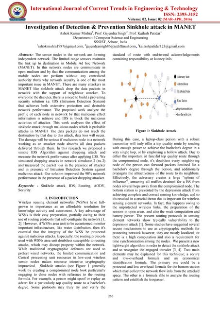 Investigation Of Detection And Prevention Sinkhole Attack In Manet Pdf