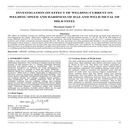 Investigation on effect of welding current on welding speed and hardness of haz and weld metal ...